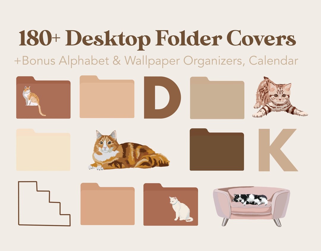 MacBook Cats Folder Icons Covers Brown Beige Neutral Minimal Cozy ...