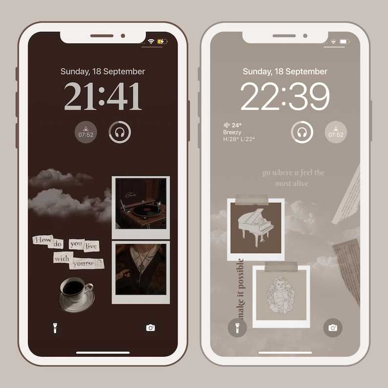 Ios 16 Lockscreen Wallpapers Dark Light Academia Brown - Etsy