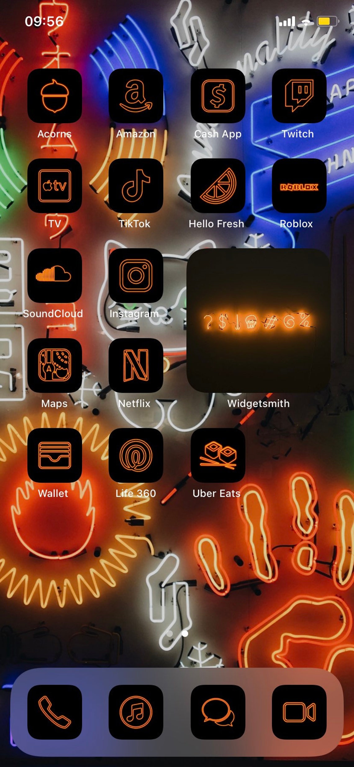 Neon Orange App Icons Black Minimal Glow Trendy Theme | Etsy