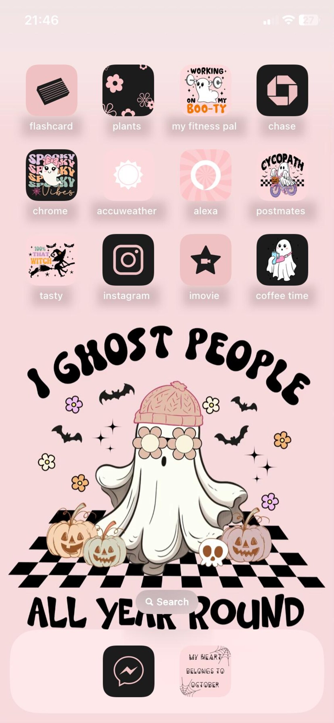 App Icons Retro Halloween, Pink, Orange, Black Ghost Web Widget ...