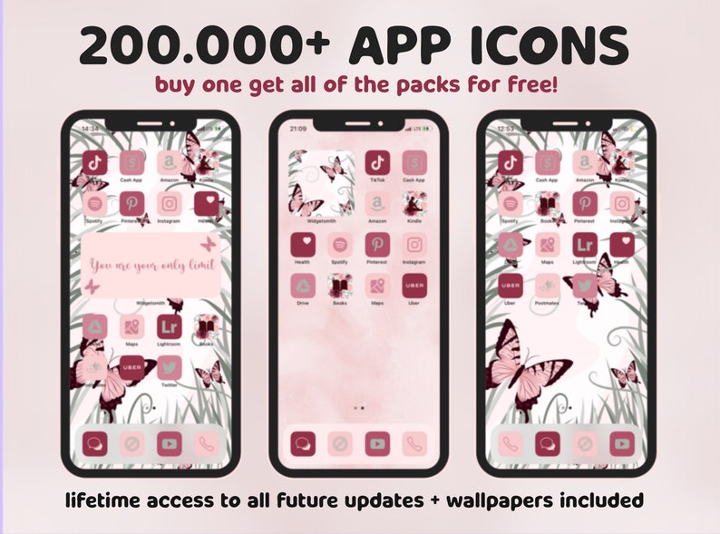 Rose Themed App Icons Ios 14 Pink Summer Floral Burgundy - Etsy