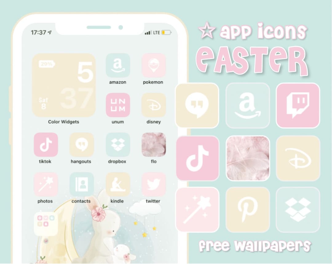 App Icons Easter Ios 14, 15 | Spring, Pastel Pink, Light Blue, Yellow ...