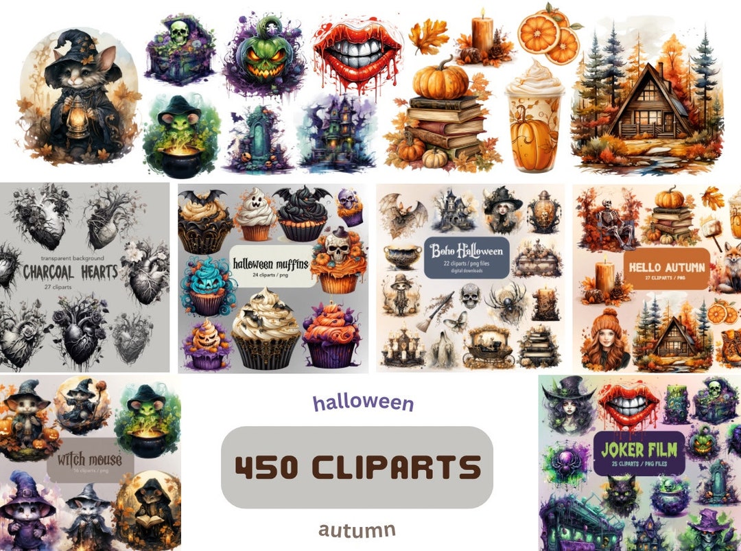 Clipart Bundle Fall, Halloween, Gothic, Spooky Themed, Pumpkins, Spider ...