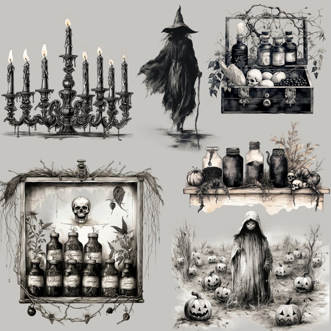 Clipart Black & White Halloween PNG Template Fright Night Sublimation ...