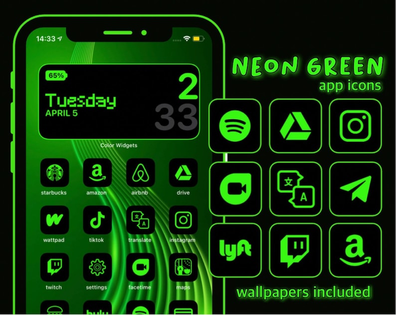 App Icons Green Neon Aesthetic Home Screen Green Lime - Etsy