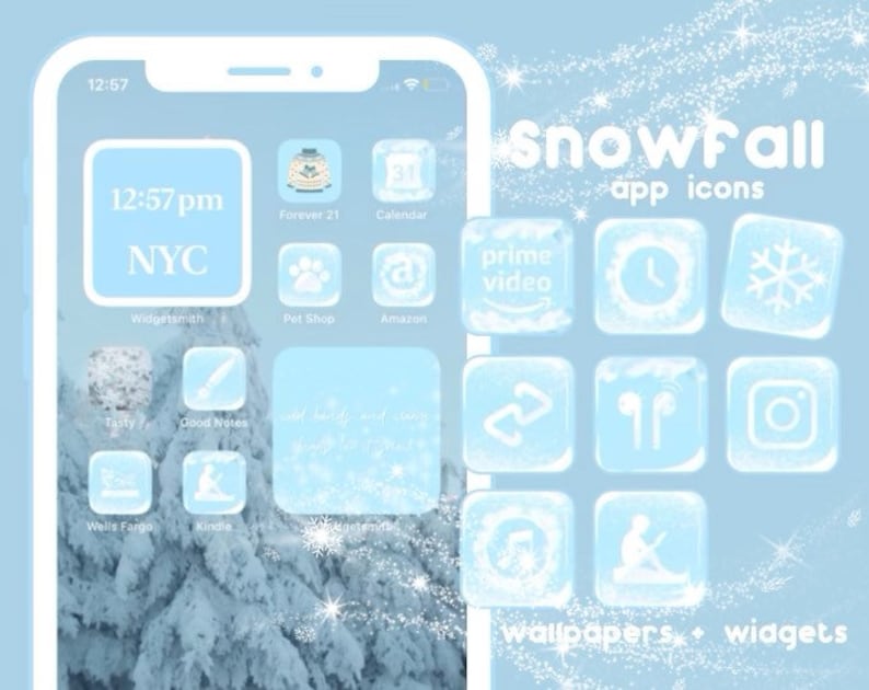 App Icons Snowfall Winter Baby Blue Snowy Aesthetic - Etsy