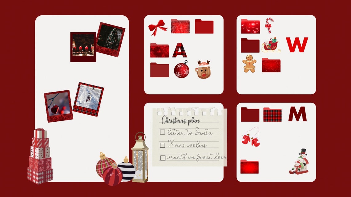 Christmas Desktop Folder Icons for Mac Red Burgundy - Etsy