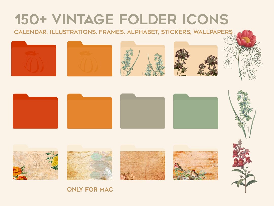 Desktop Folder Icons, Beige, Green, Brown, Red, Orange, Flowers ...