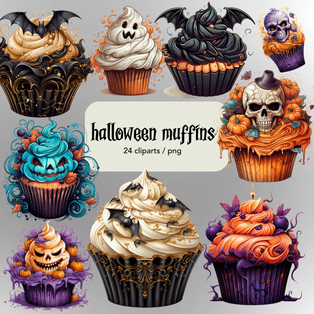 Halloween Muffins Clipart PNG Template Fun Spooky Crazy Sull Ghost ...