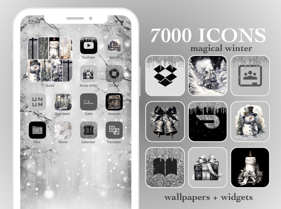 Magical Winter App Icons | Grey, Black, White, Silver Glitter, Snow ...