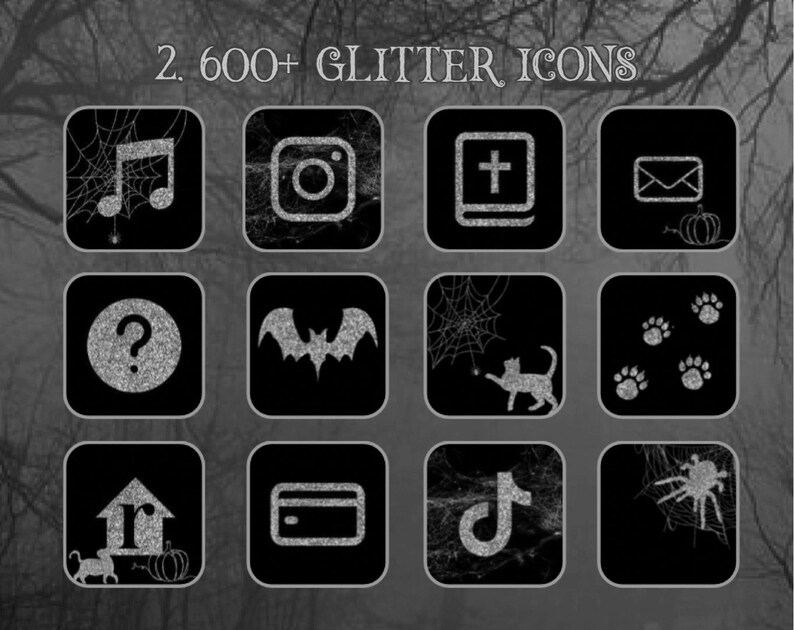 Halloween App Icons Black Glitter Spooky Season Minimal - Etsy