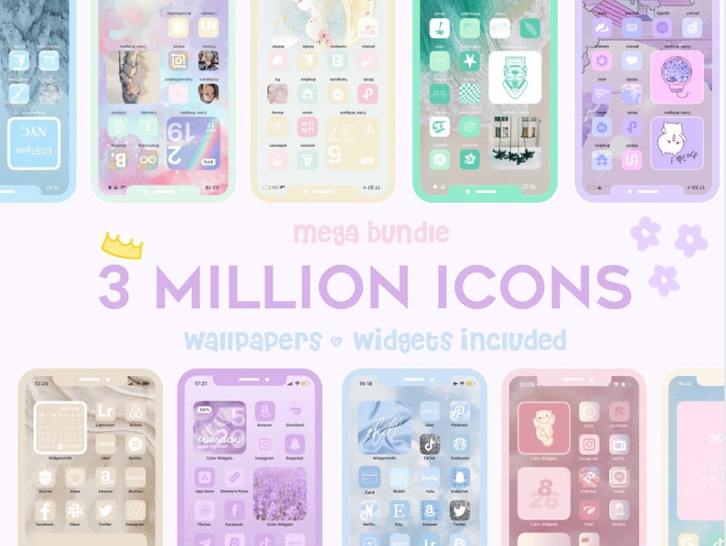 MEGA Bundle App Icons Lilac Pastel Pink Soft Yellow Baby - Etsy