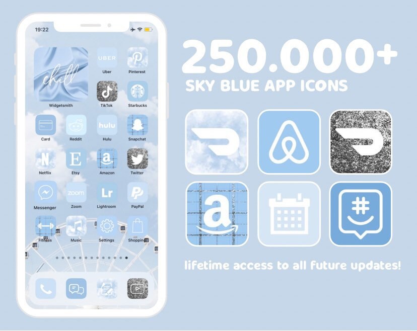 App Icons Sky Blue Pastel Silver Glitter Minimalist | Etsy UK