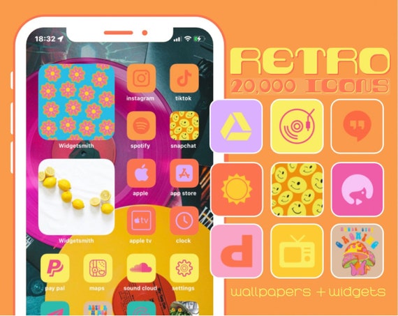 20000 App Icons Retro Summer Color Pop Yellow Orange | Etsy