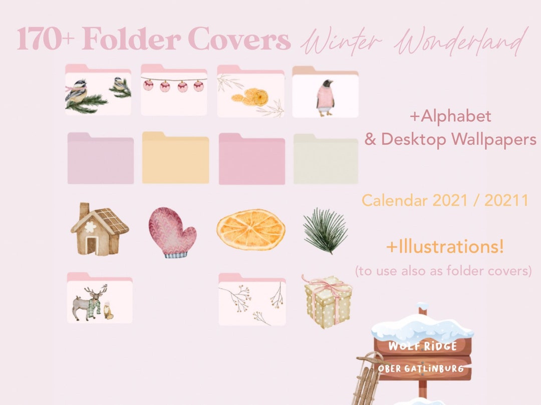 170+ Folder Covers for Desktop Home Screen | Winter, Pink Pastel ...