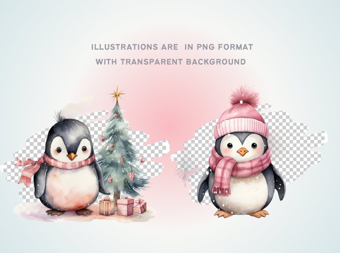 Clipart Baby Pink Penguin Winter PNG Template Christmas Scratchbook ...