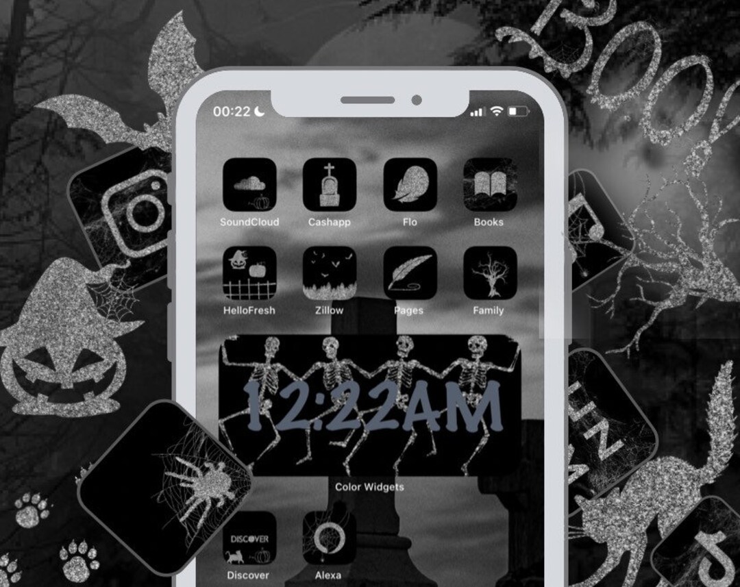 Halloween App Icons, Black, Glitter, Spooky Season, Minimal Aesthetic ...