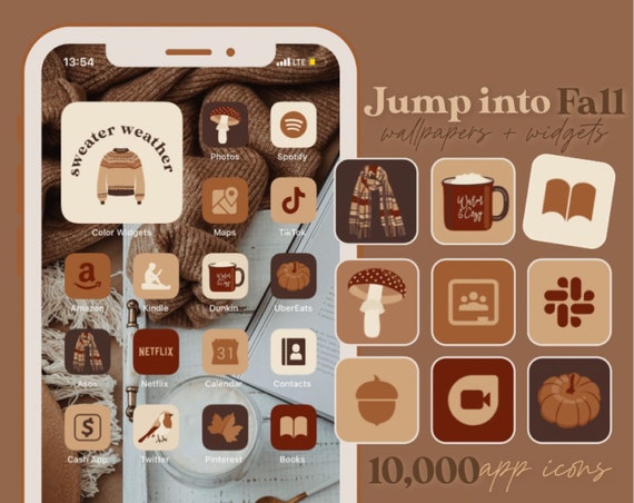 10000 App Icons Jump Into Fall / Brown Beige Leaves - Etsy