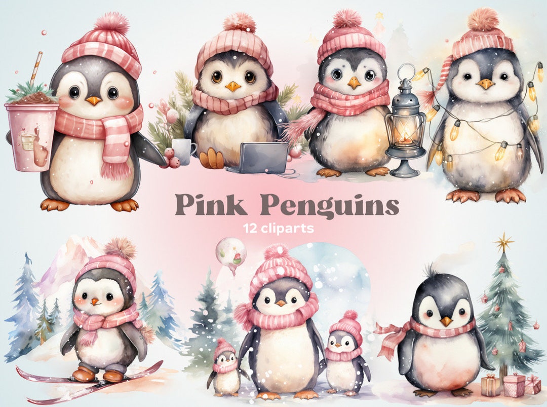 Clipart Baby Pink Penguin Winter PNG Template Christmas Scratchbook ...
