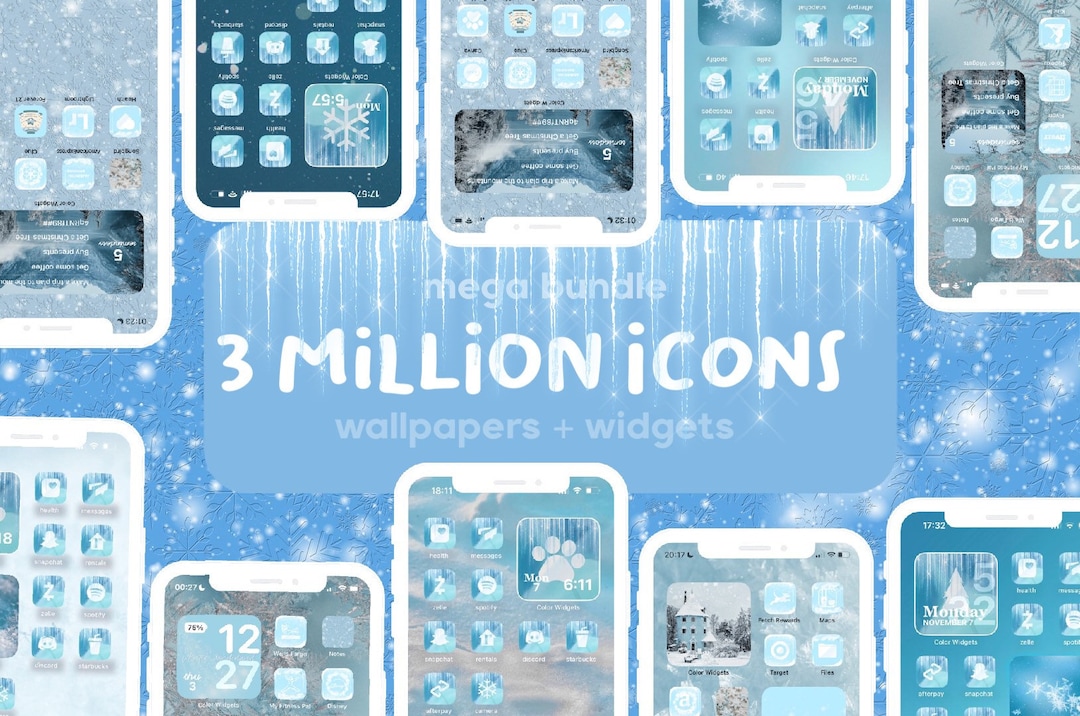 Winter MEGA Bundle App Icons, Sky Blue, White, Snowy, Christmas Theme ...