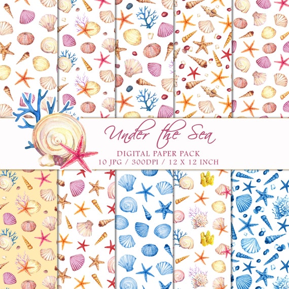 Shells Digital Paper Set Papel patrón sin costuras Fondo | Etsy España