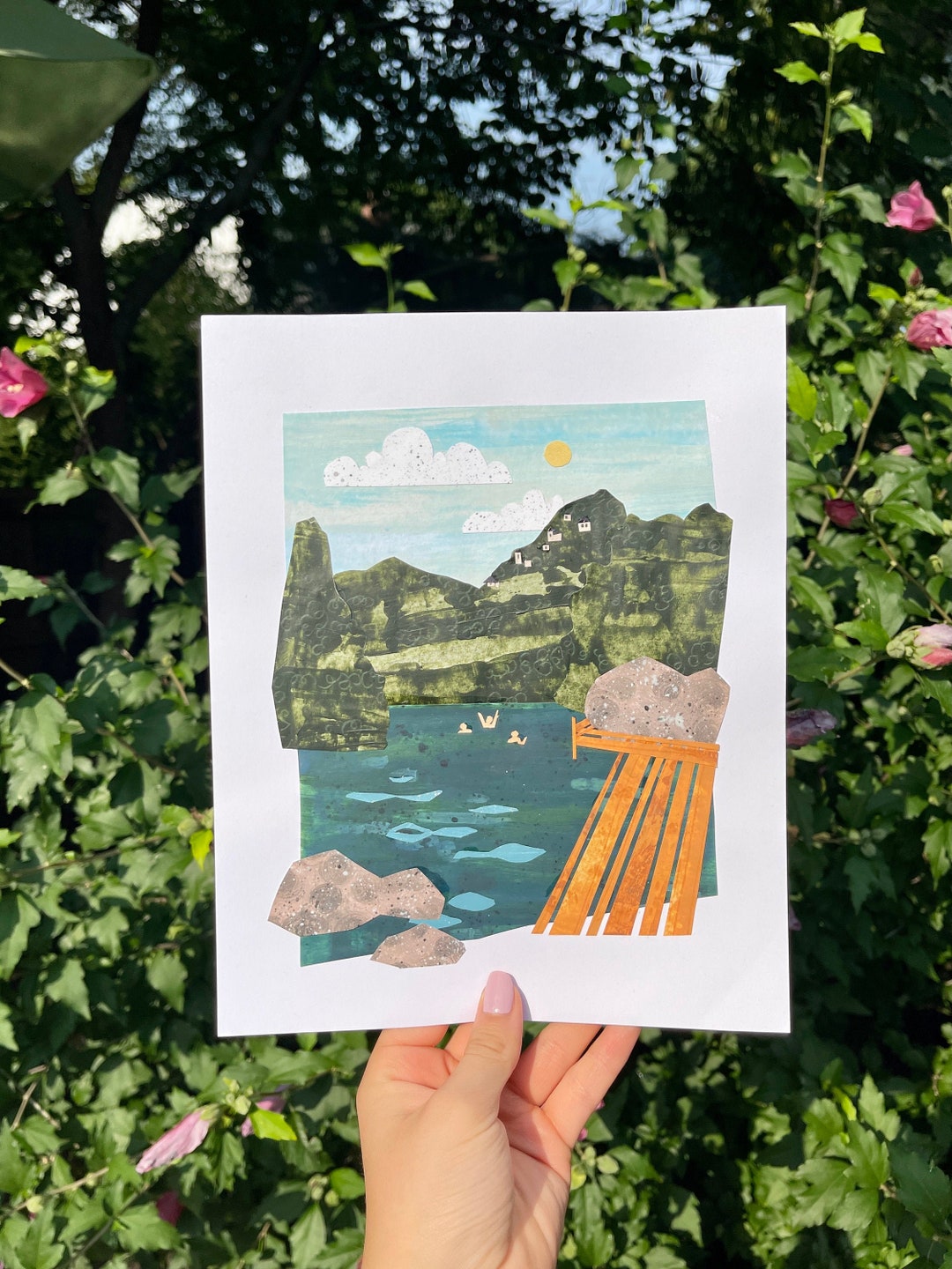 Handcut Collage Art | 8x10 Swimming Cove - Etsy
