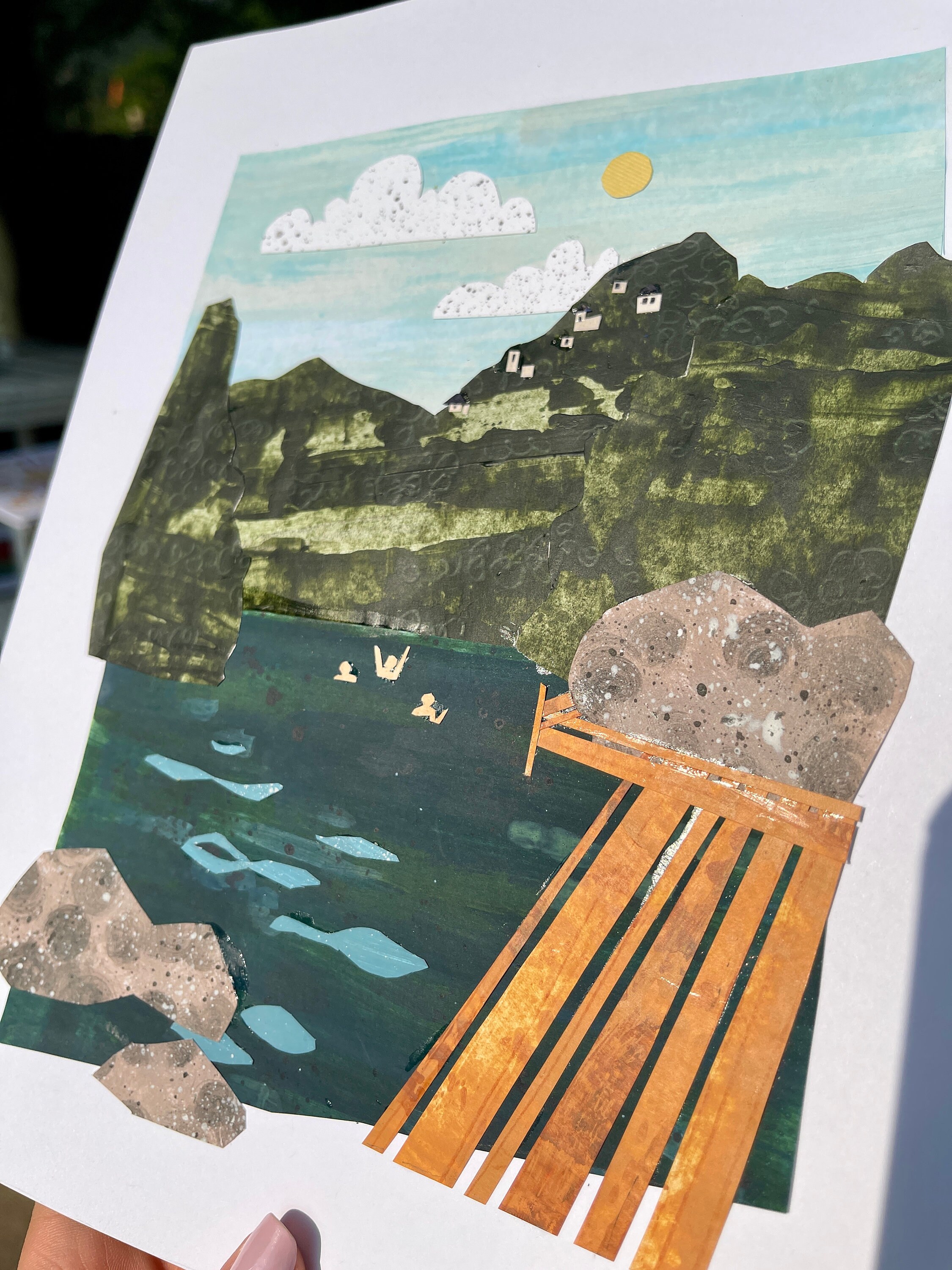 Handcut Collage Art 8x10 Swimming Cove - Etsy