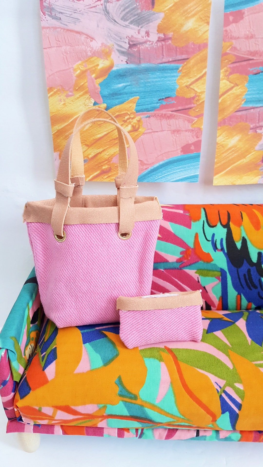 Pink Doll Tote Bag, Pink Doll Handbag, Miniature Purse and Wallet Set ...