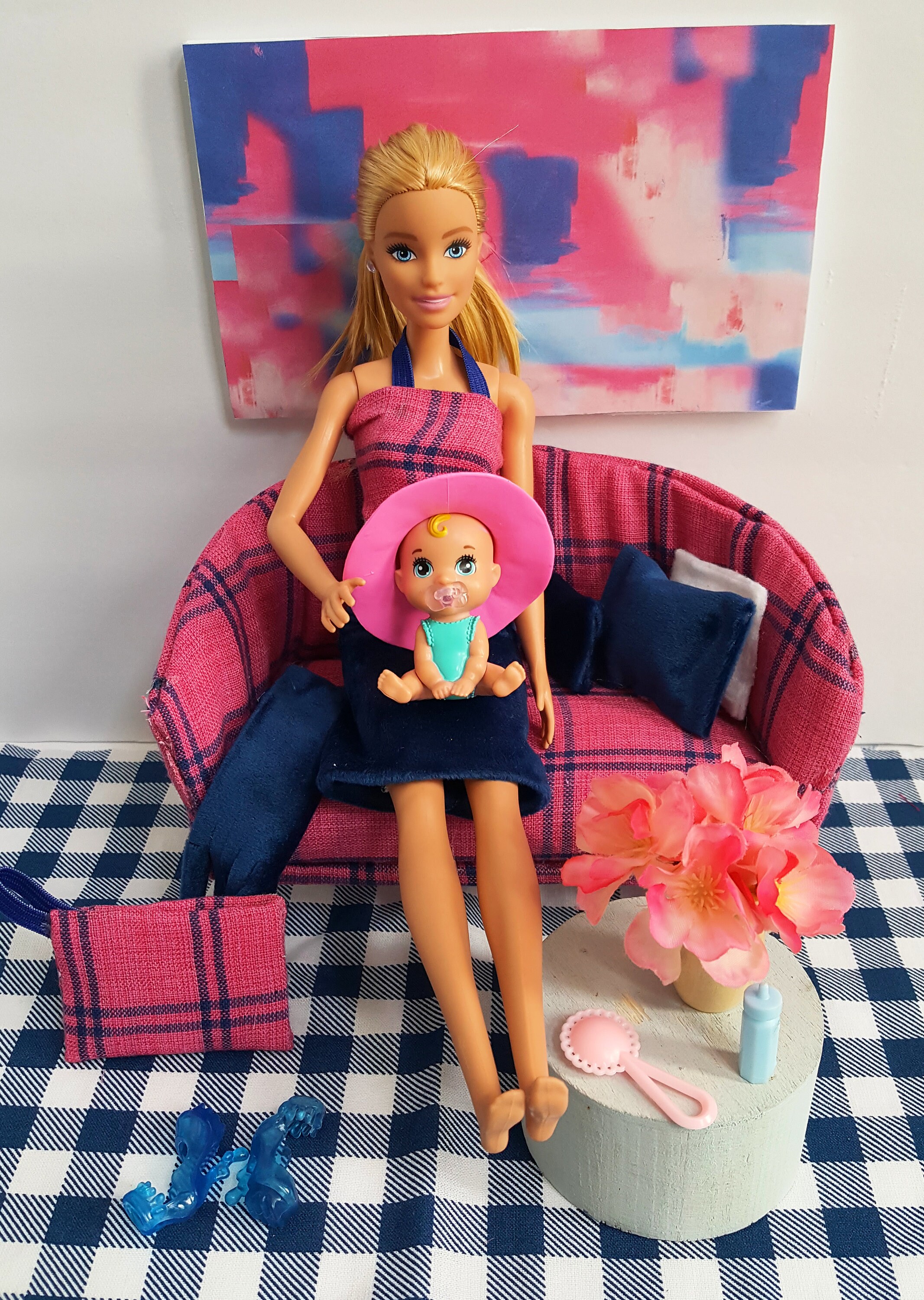 Miniature Sofa, Dollhouse Sofa, Miniature Couch, Plaid Doll Couch ...