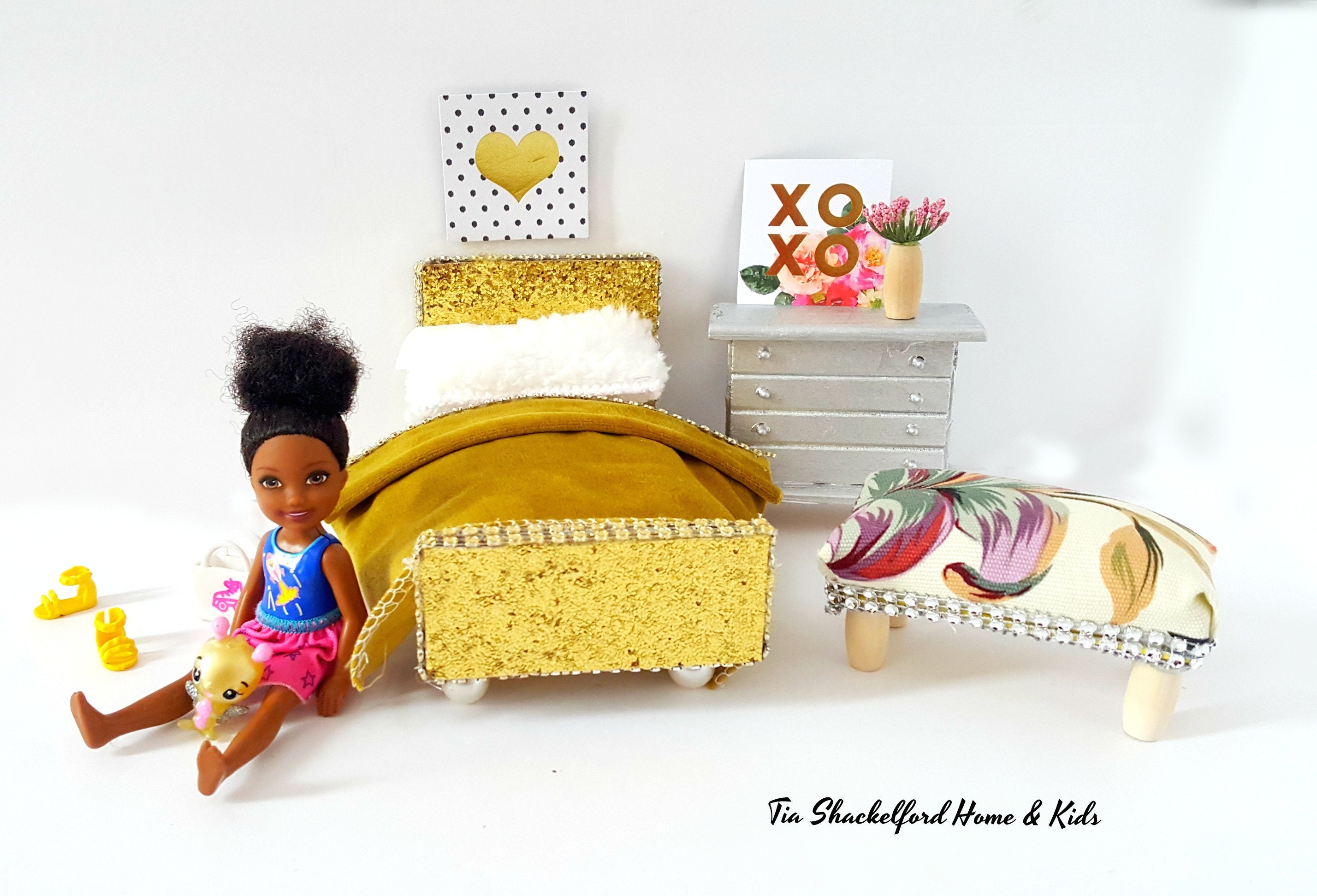 Dollhouse bedroom set doll bed miniature beds girls | Etsy