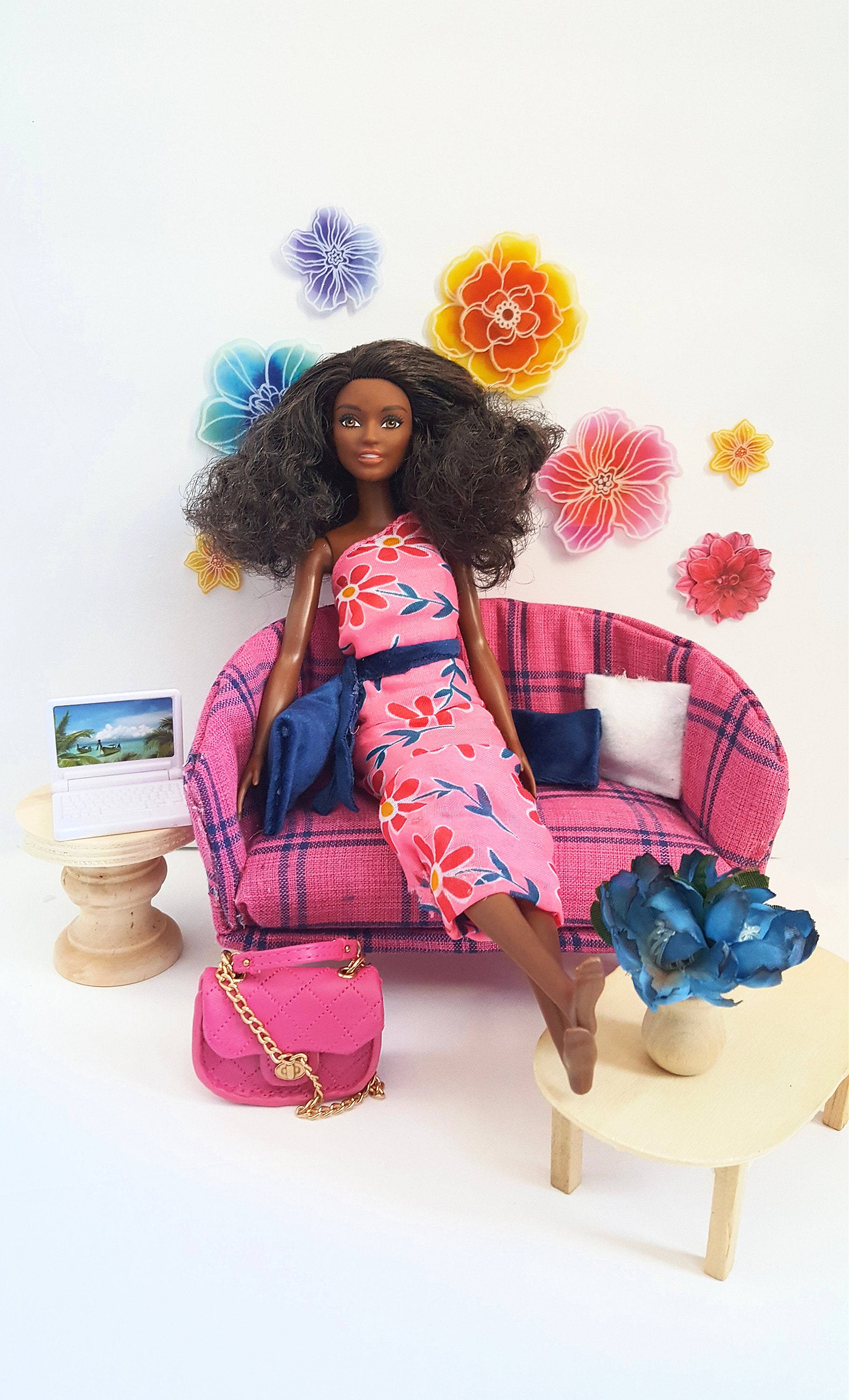 Miniature Sofa, Dollhouse Sofa, Miniature Couch, Plaid Doll Couch ...