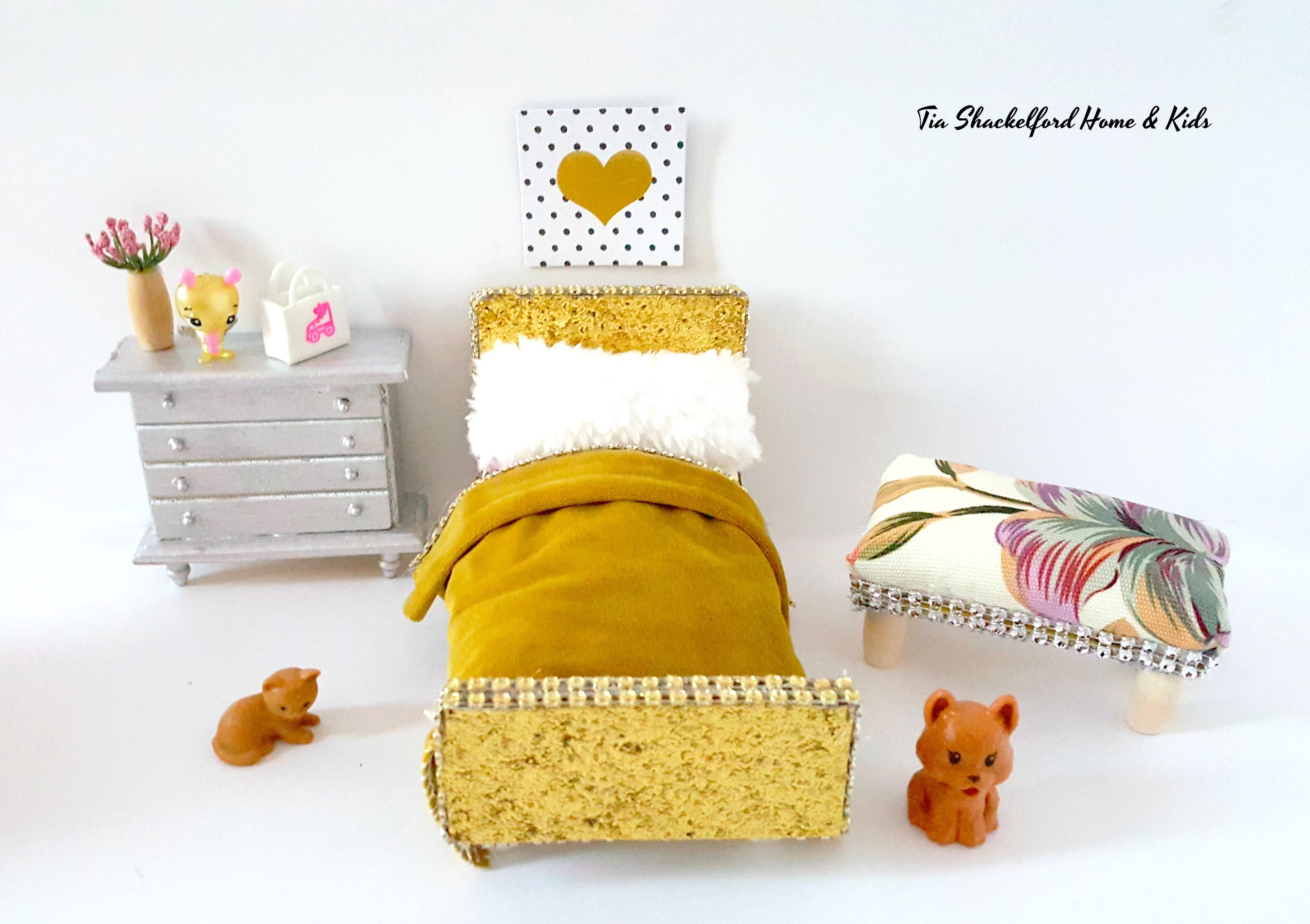 Dollhouse bedroom set doll bed miniature beds girls | Etsy