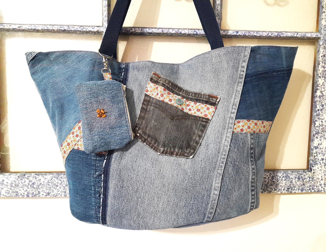Denim Patchwork Big Bag, Repurposed Jeans Beach Handbag - Etsy