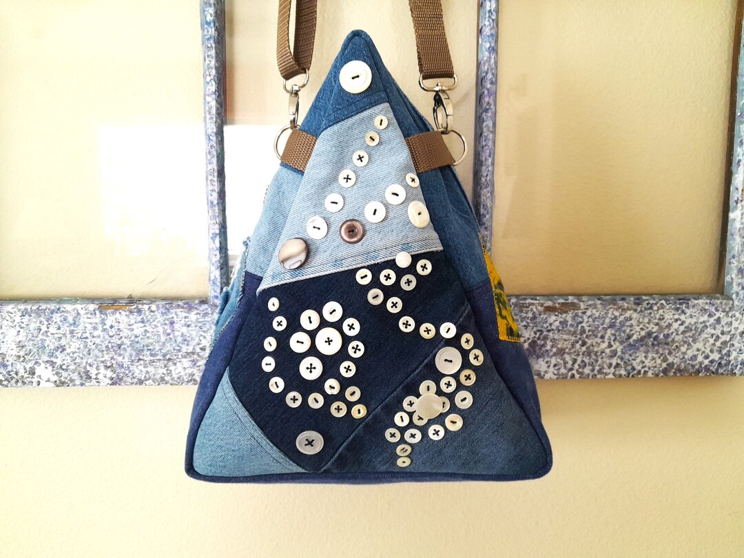 Denim Crossbody Bag, Triangle Purse, Repurposed Jeans Cross Body ...