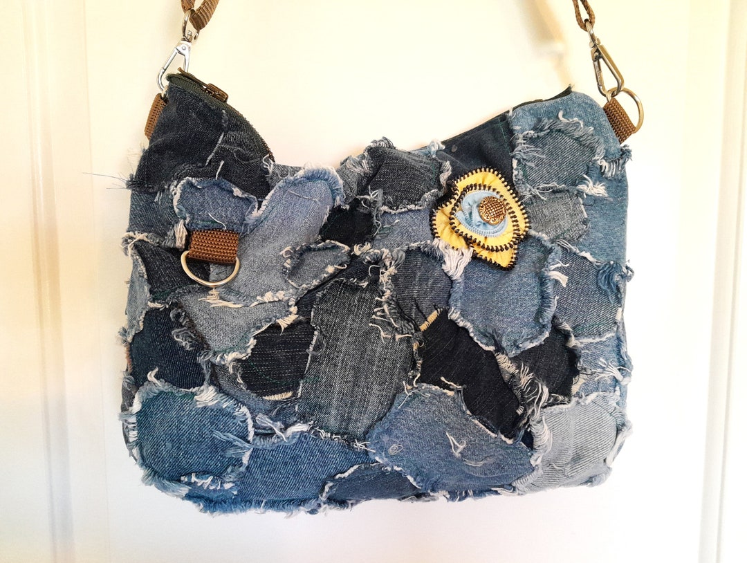 Patchwork Denim Crossbody Bag, Repurposed Jeans Purse - Etsy