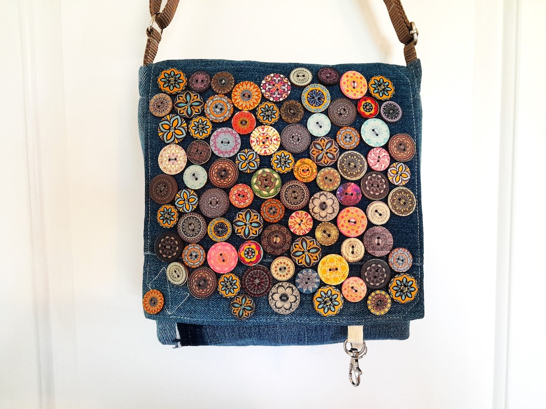 Denim Buttons Crossbody Bag, Button Art Purse - Etsy