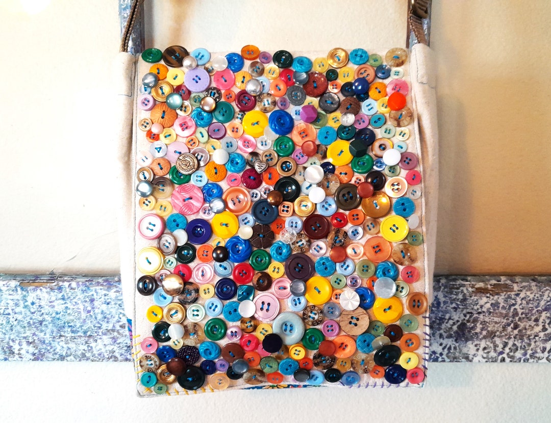 Button Art Crossbody Bag, Artistic Buttons Purse, Cross Body Hippie ...