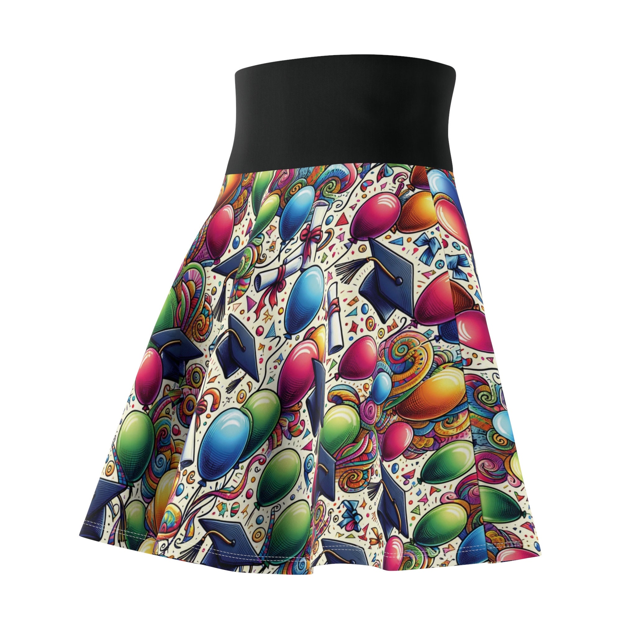 2024 Graduation Skater Skirt Graduation Caps Diploma Balloons Skirt Fun ...