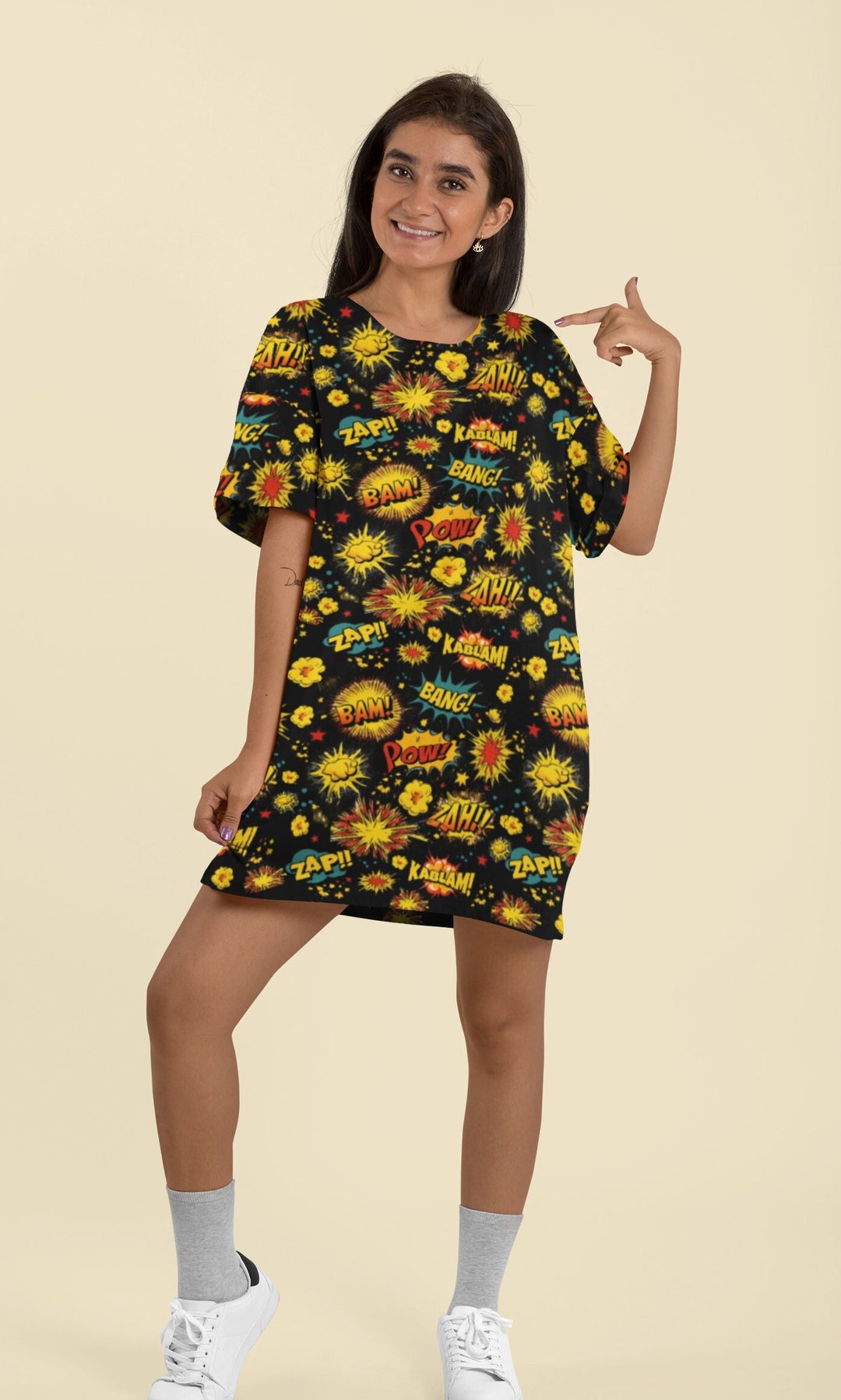 Trendy Comic Pop Art Graphic Tshirt Dress Super Heroes Bold Cartoon ...