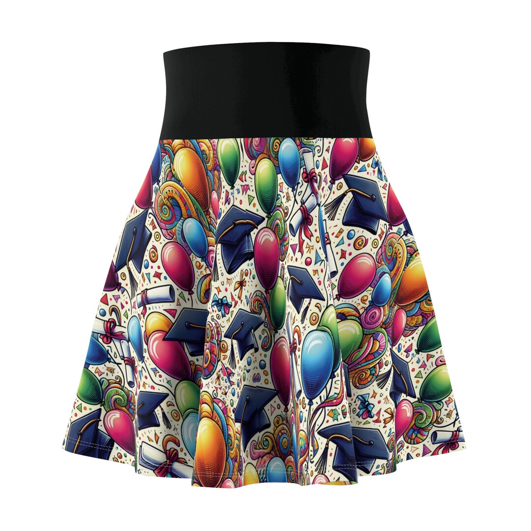 2024 Graduation Skater Skirt Graduation Caps Diploma Balloons Skirt Fun ...