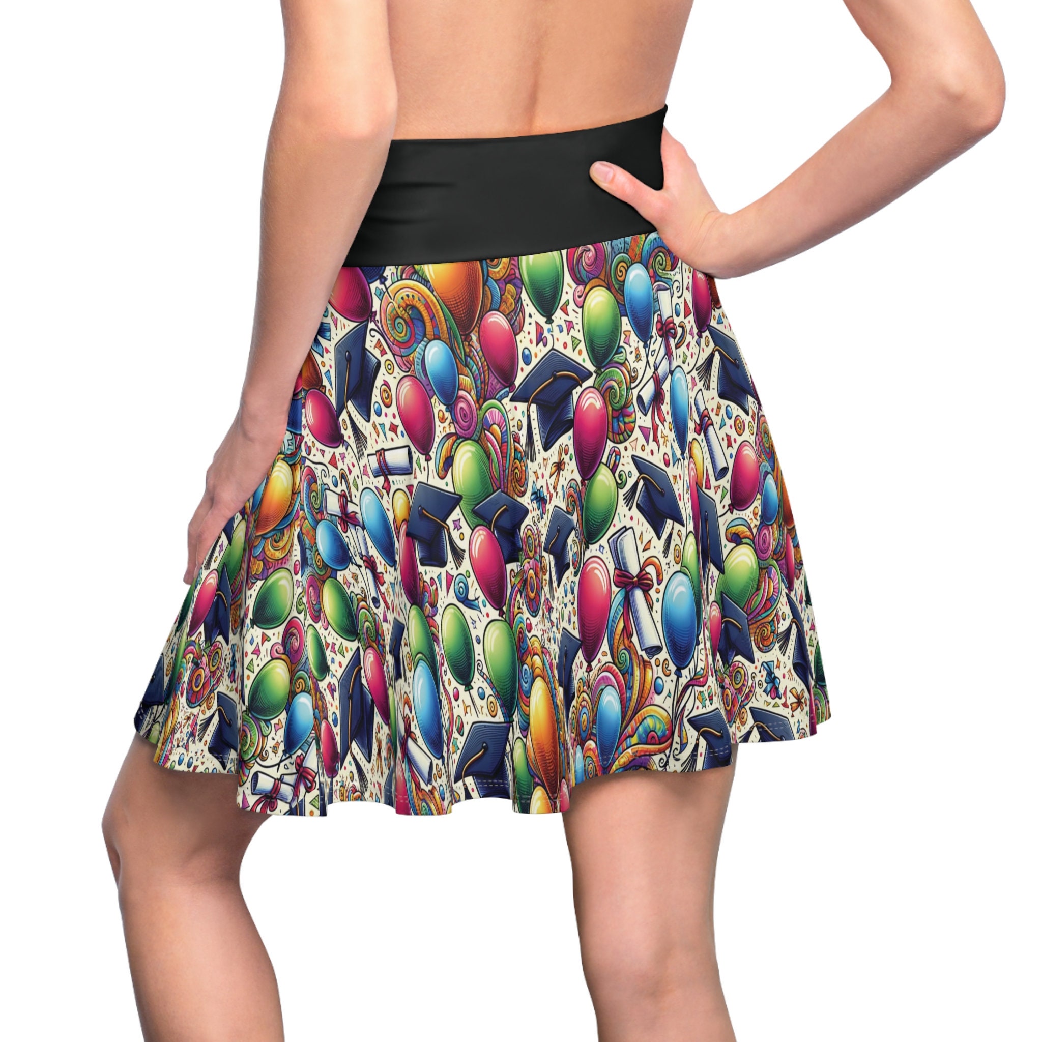 2024 Graduation Skater Skirt Graduation Caps Diploma Balloons Skirt Fun ...