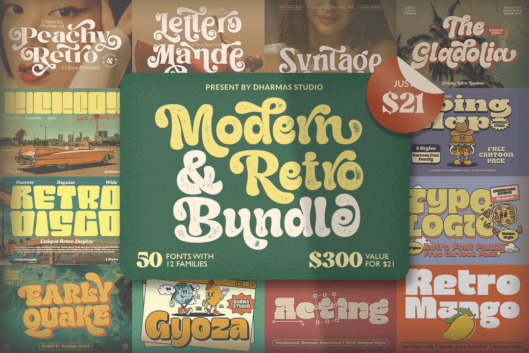 Modern Retro Font Bundle Vol. 2 - Font Bundle, Cricut Font, Font Bundle ...