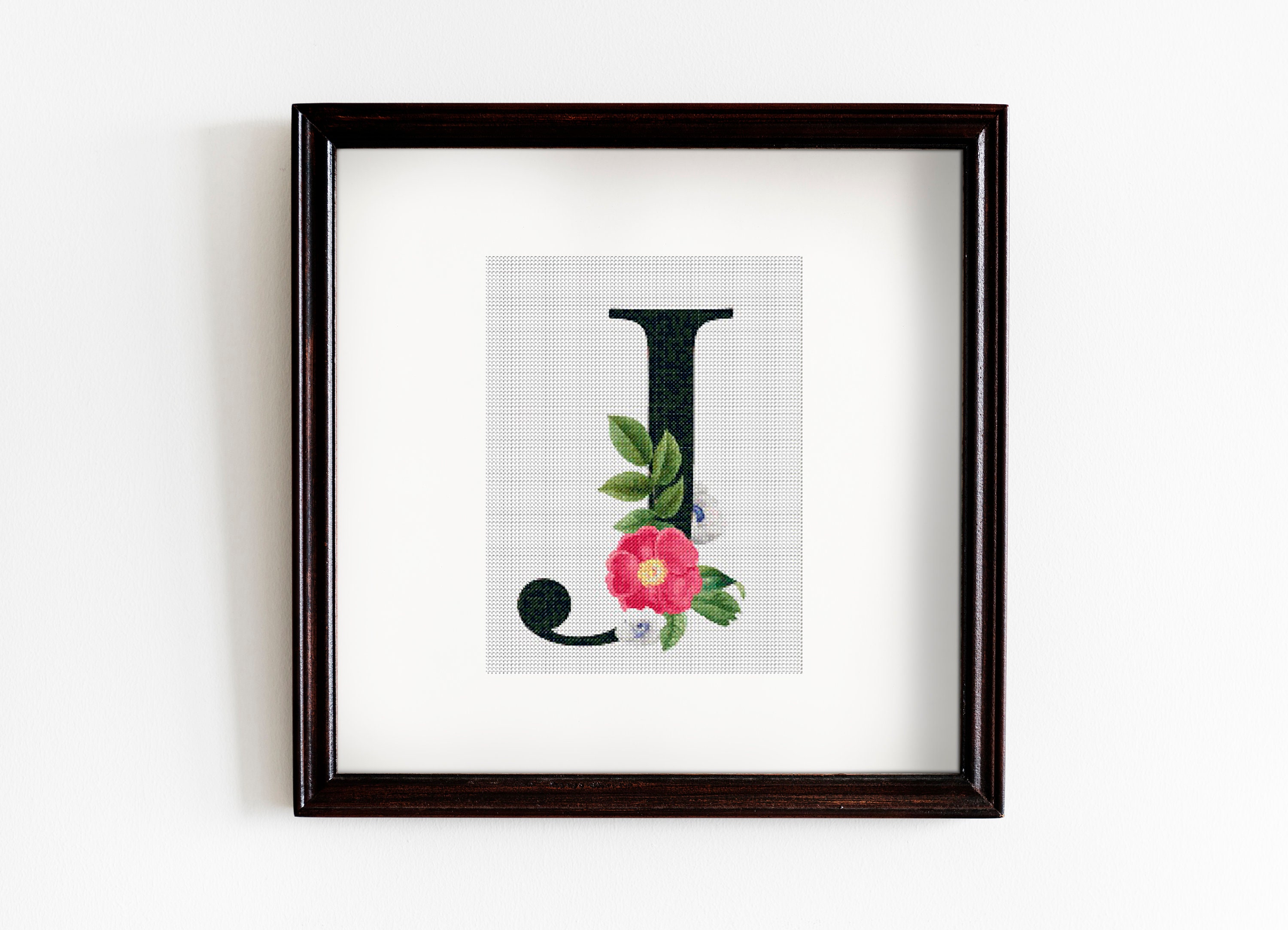 J Floral Letter Cross Stitch Pattern, Floral Monogram Cross Stitch ...