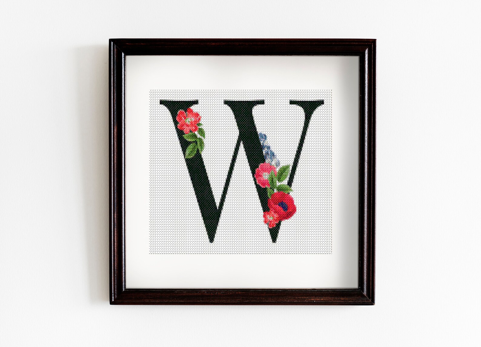 W Floral Letter Cross Stitch Pattern, Floral Monogram Cross Stitch ...