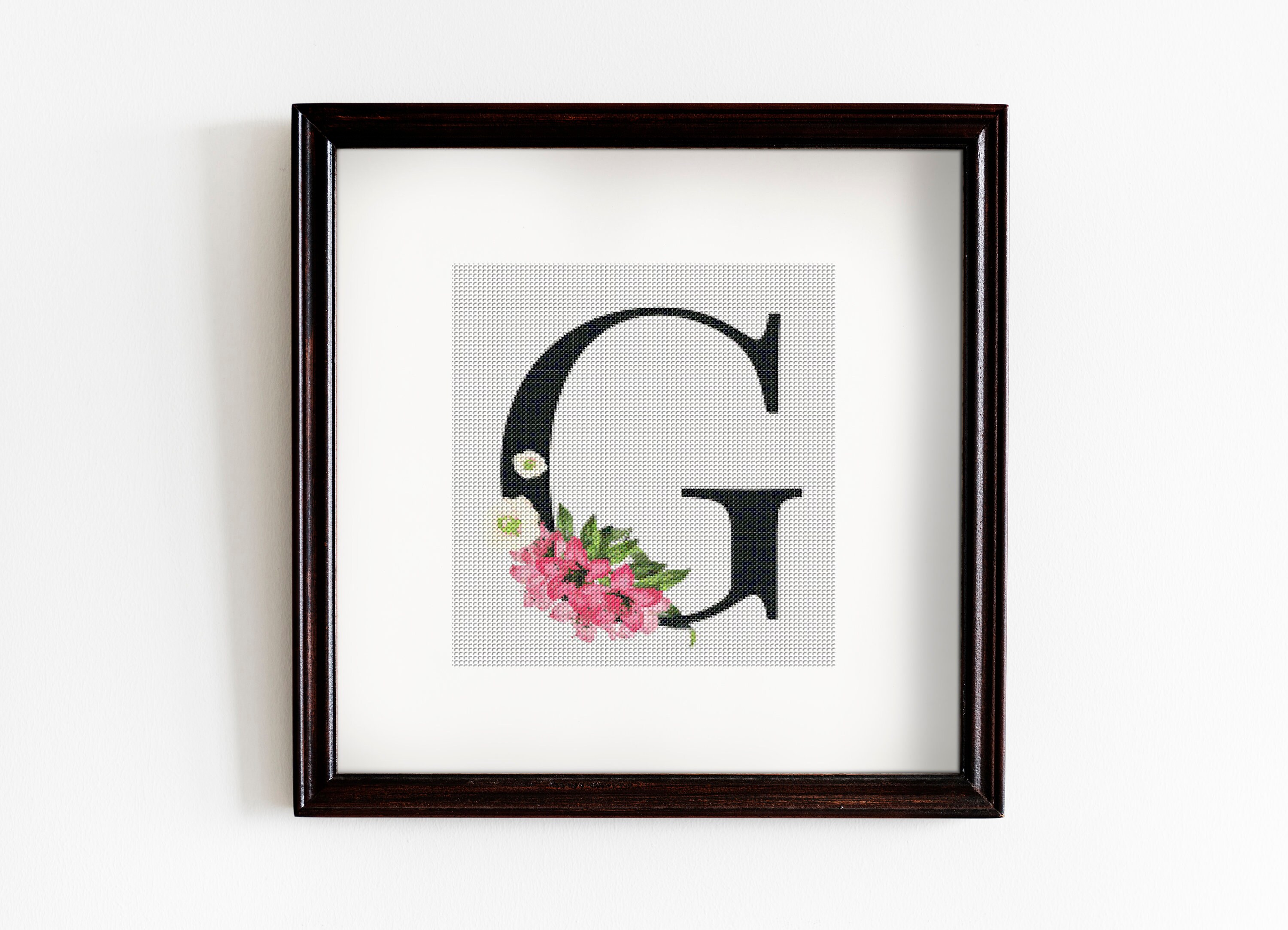 G Floral Letter Cross Stitch Pattern, Floral Monogram Cross Stitch ...