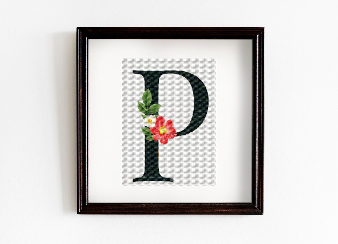 P Floral Letter Cross Stitch Pattern Floral Monogram Cross - Etsy
