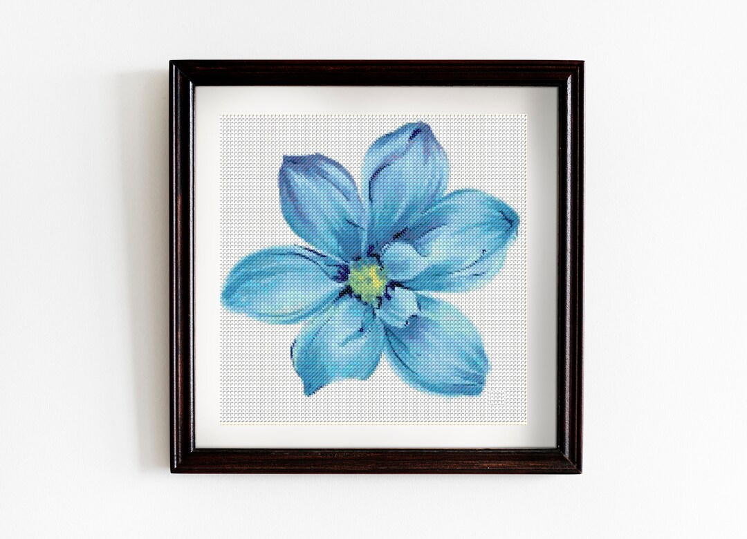 Flower Cross Stitch Pattern, Blue Flower, Big Flower, Pdf Pattern ...