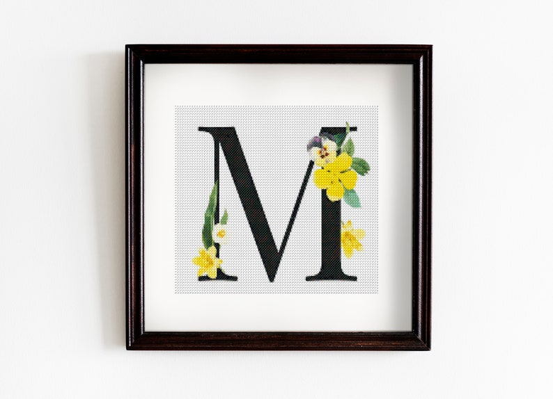 M Floral Letter Cross Stitch Pattern, Floral Monogram Cross Stitch ...