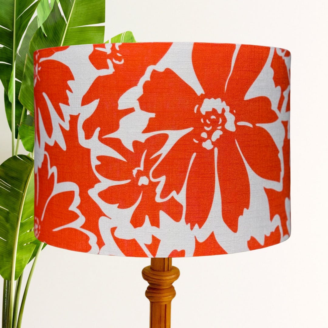 Orange Floral Linen Lamp Shade - Etsy Australia