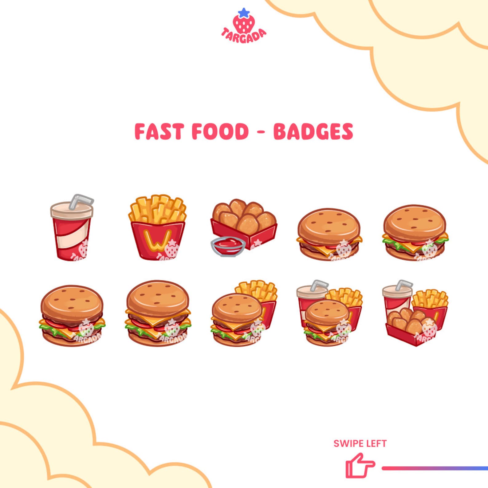 Sub Twitch Badges - Burger Fast Food (pack of 10) - Etsy